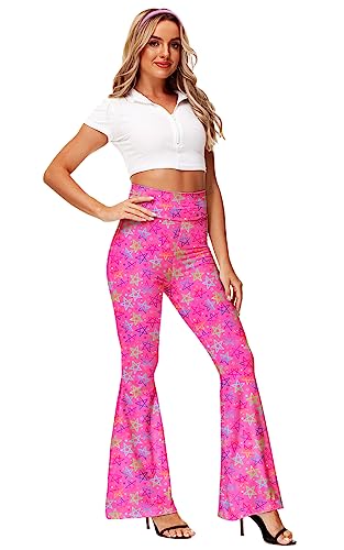Flare Pants for Women 70s 80s Bar-bie Costume Bell Bottom Pink Disco Hippie Pants S