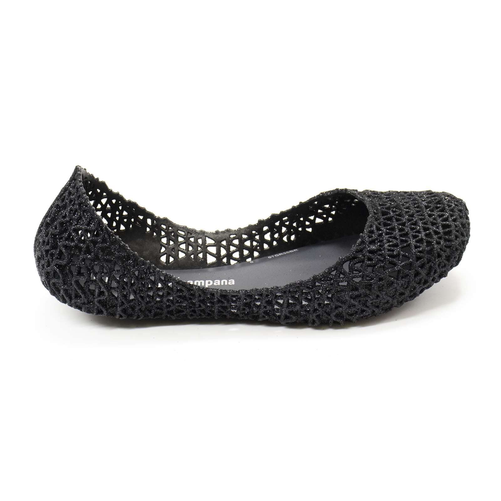 mini melissa Campana Papel Flats for Kids - Comfortable & Cute Closed-Toe Jelly Flat Shoes with Interwoven Cut-Out Design for Girls, Black Glitter, 13