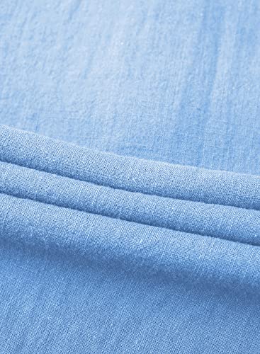 JMIERR Mens Casual Cotton Linen Texture Henley Shirt Short Sleeve Button Down Shirt Summer Beach Tropical Cruise Shirts US 40(M) Sky Blue