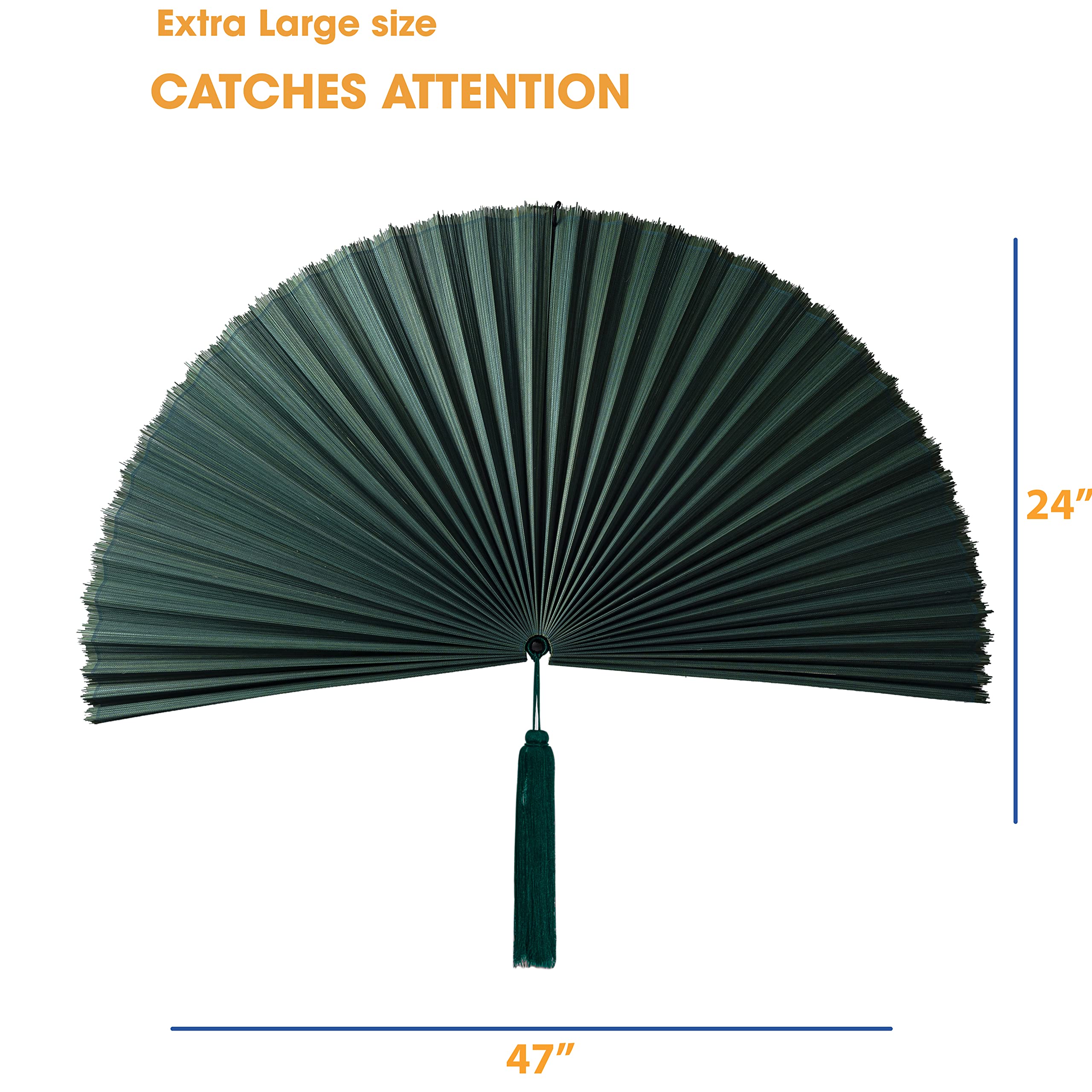 KOLWOVEN Rustic Fan - Bedroom Wall Decor Above Bed -Giant Bamboo Fan - Over Bed Wall Decor- Beautiful Wall Art for Apartment, Room, Home Decoration (Extra Large 47''x24'', Dark Teal)
