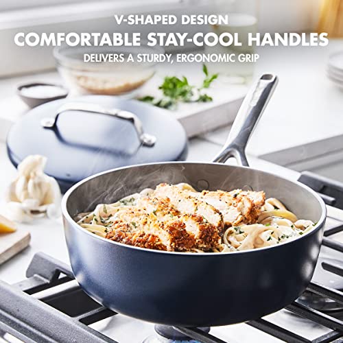 GreenPan GP5 Hard Anodized Healthy Ceramic Nonstick 14 Piece Cookware Pots and Pans Set,Heavy Gauge Scratch Resistant,Stay-Flat Surface, Induction, Mirror Finish Handle,Oven Safe,PFAS-Free, Blue
