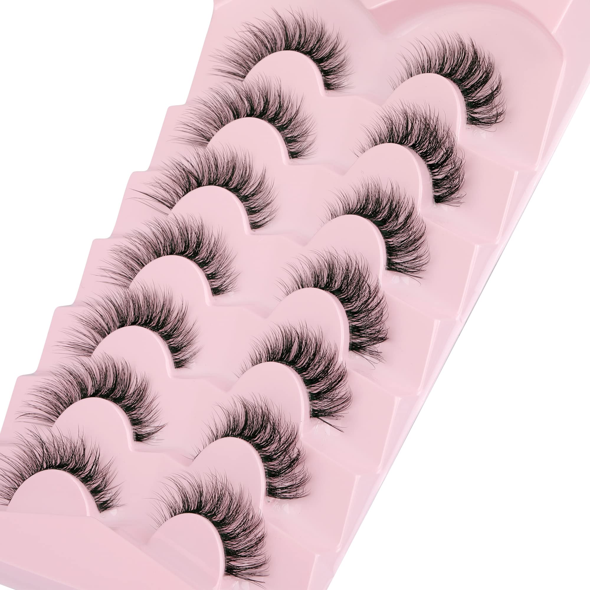 Cat Eye Lashes Natural Look Clear Band False Eyelashes 3D Faux Mink Lashes Fluffy Wispy Lashes Strip 7 Pairs False Lashes Pack by Zenotti