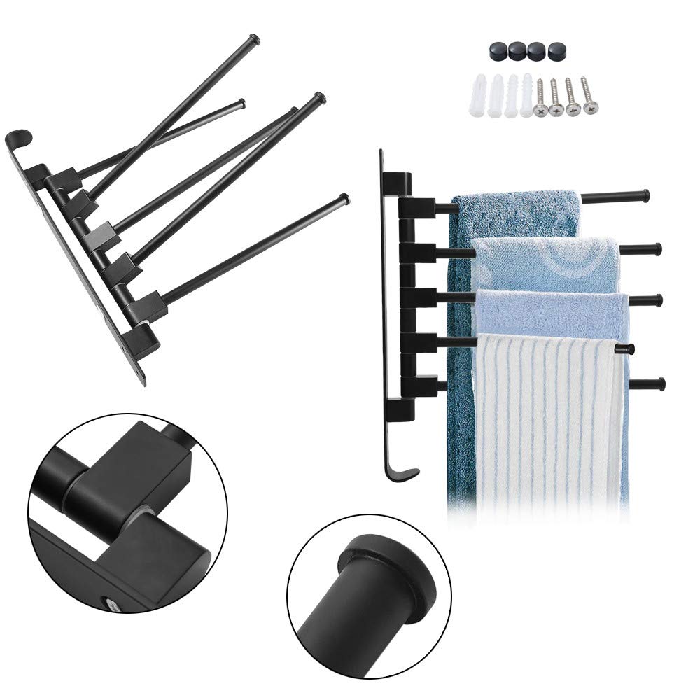 Toxz Swivel Towel Holder 5-Arm Swing Bar Wall Mount Rack Towel Hanger for Bathroom,Rustproof Waterproof Oxidized Alluminum Material(Ship from US!)