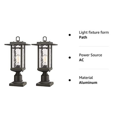 Beionxii Dusk to Dawn Outdoor Post Lights, 21inch Pier Mount Lantern Exterior Lamp Post Light Fixture with Base, Oil Rubbed Bronze A268P-2PK