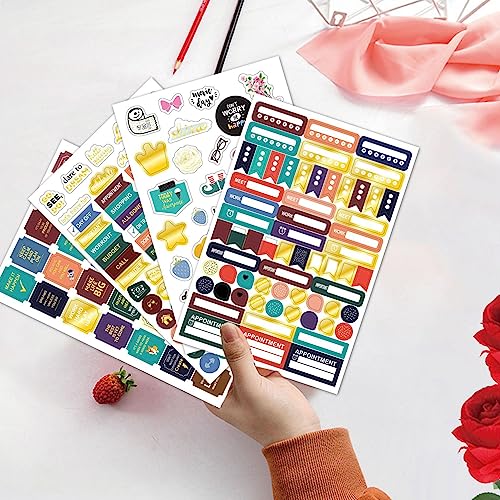 Daily Planner Stickers Inspirational Planning Stickers 4 Sheets 206Pcs Writeable Productivity Stickers Ideal for Business Notes Meetings,Calendars,to Do List