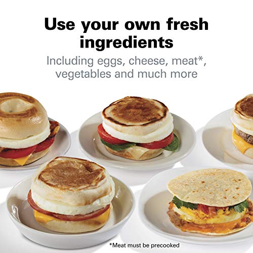 Hamilton Beach Breakfast Sandwich Maker with Egg Cooker Ring, Customize Ingredients, Perfect for English Muffins, Croissants, Mini Waffles, Dorm Room Essentials, Mint (25482)
