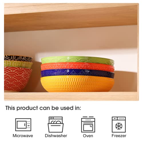 Metahom Ceramic Pasta Bowls, 40 Oz Large Salad Bowls, 8.75'' Colorful Serving Bowl Set for Pasta, Salad, Soup, Set of 4