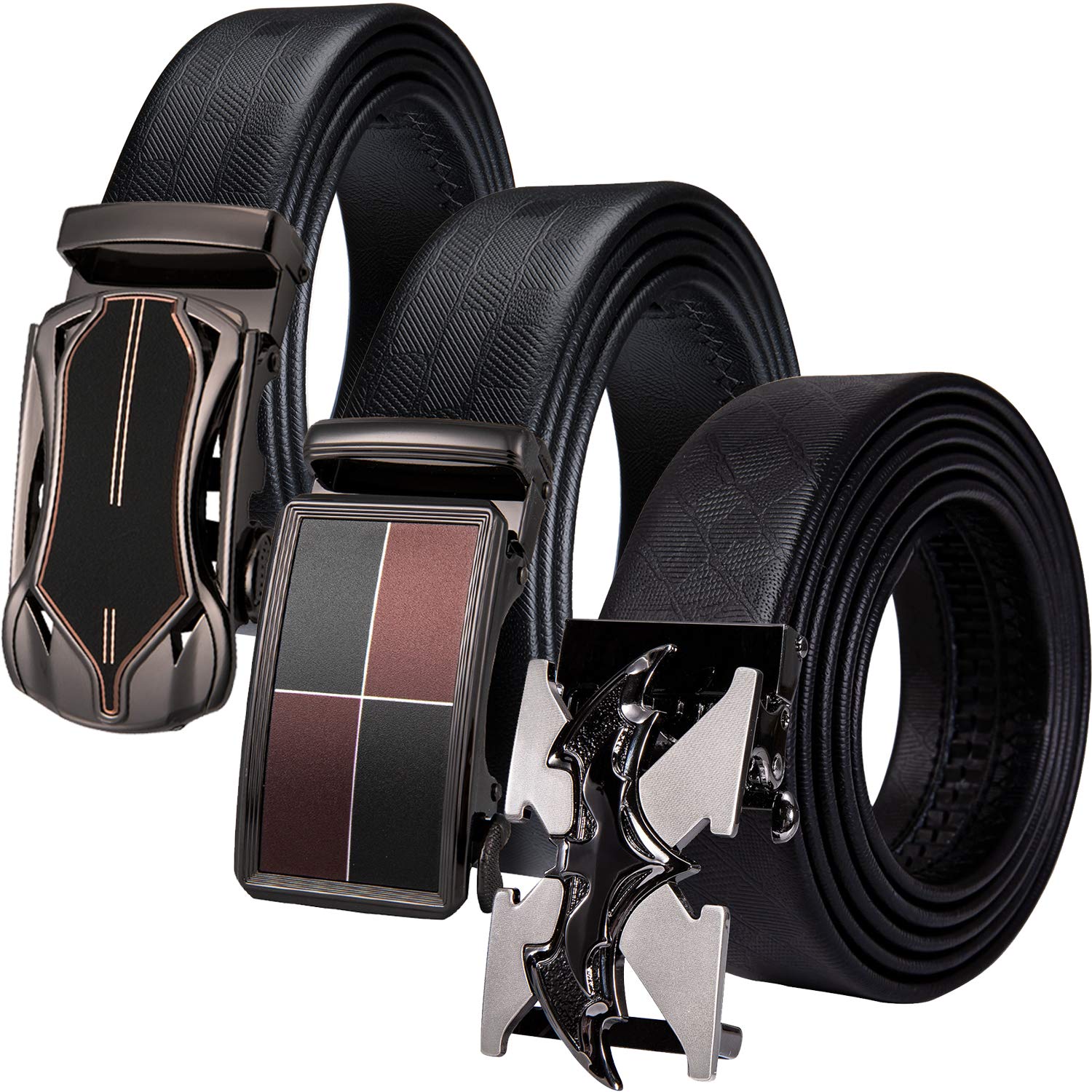 Barry.Wang Ratchet Belt for Men Burgundy Leather Designer Buckle Gold Wedding Business Buckle