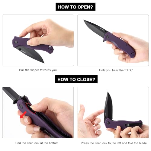 EMHTiii Pocket Knife Folding Knives: 3.14" Stainless Steel Black Blade
