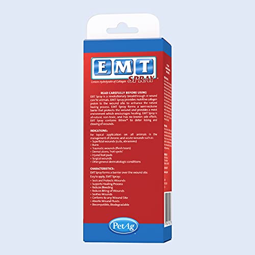 PetAg EMT First Aid Spray for Dogs - Contains Hydrolyzed Collagen with Bitrex - Soothes, Seals, and Protects Wounds - 1 fl oz
