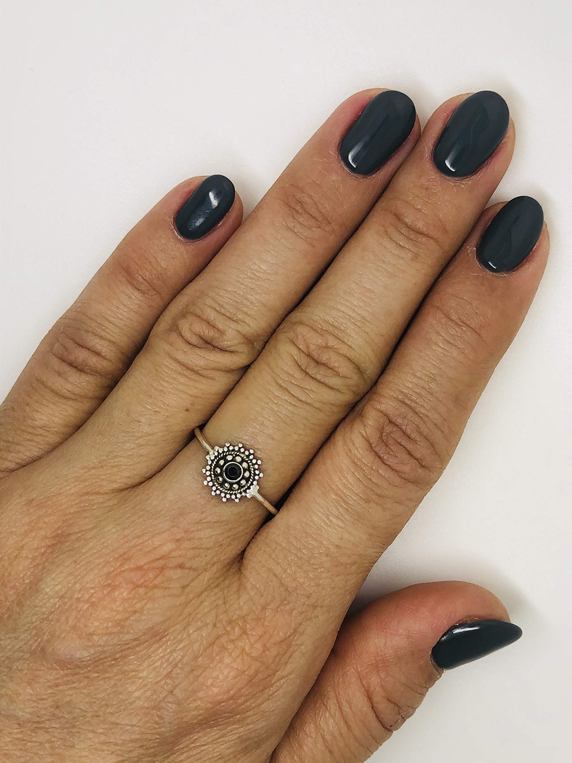 Black Onyx Delicate Ethnic Round Ring 925 Sterling Silver Gipsy vintage Boho Chic Jewelry (8)