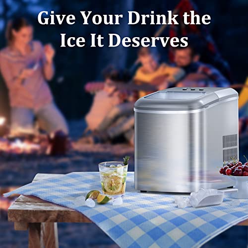 Ice Maker Countertop Machine, 9 Bullet Ice Cubes Ready in 6 Mins, 22lbs Ice Cubes in 24H, Self-Cleaning, LCD Display, 2.1L Electric Stainless Steel Ice Maker with Ice Scoop, Basket