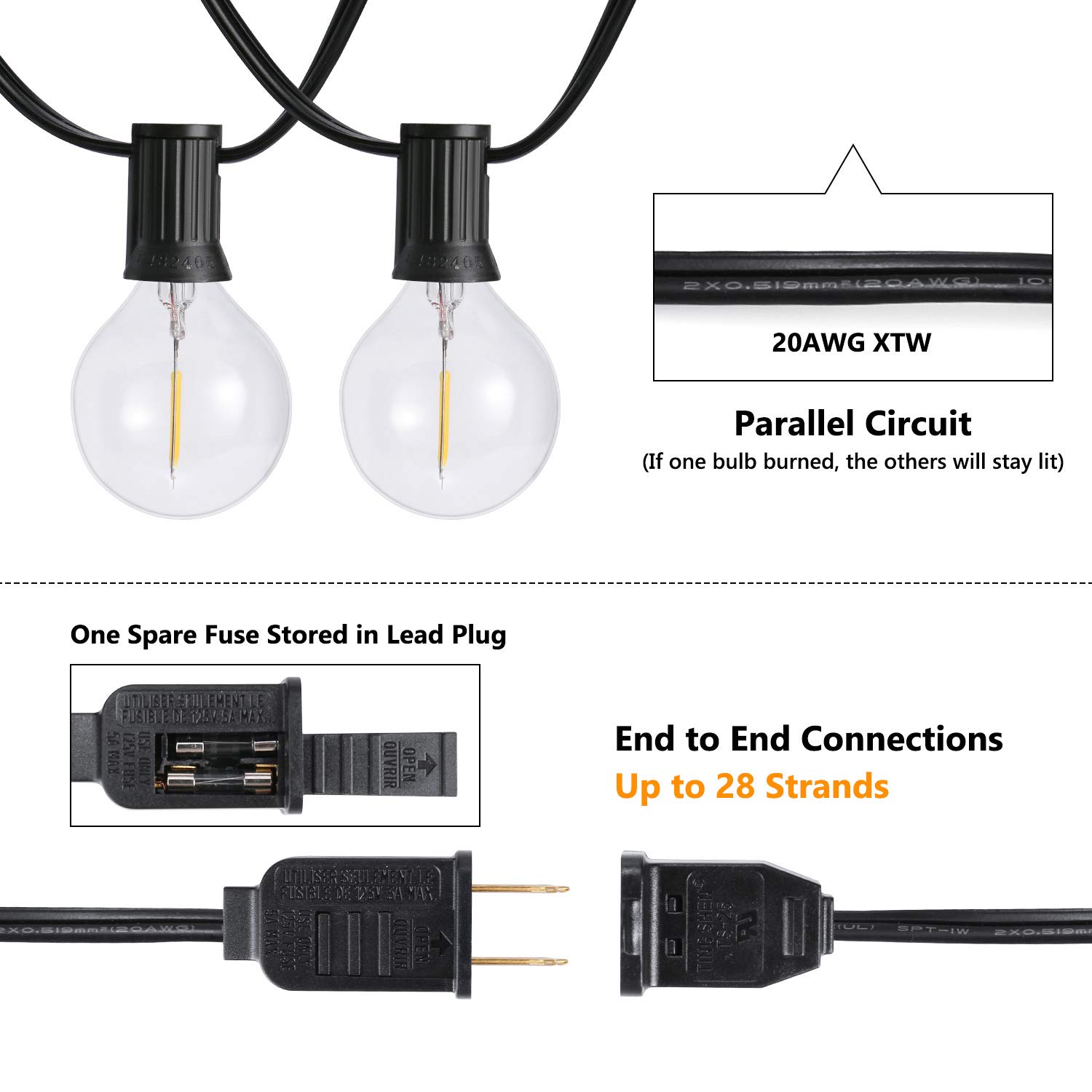 BrizLabs Outdoor String Lights, 25ft 25 LED G40 Globe Patio String Lights, Weatherproof Edison Hanging String Lights for Garden Backyard Wedding Party Bistro Indoor Decor, E12 Socket, 2700K