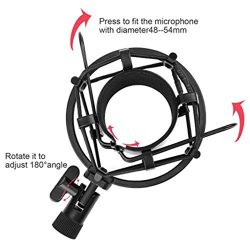 Microphone Shock Mount, ChromLives Shock Mount Mic Holder, Mic Clip Holder AT2020 Anti Vibration Shock Mount for Microphone 48mm - 54mm Diameter Studio Condenser