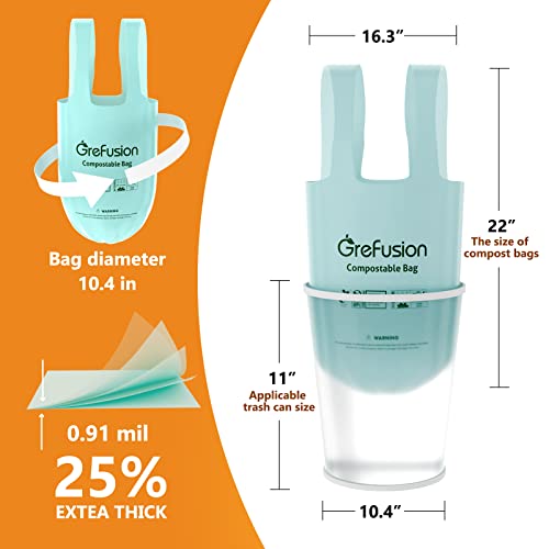GreFusion Compostable Trash Bags with handle-tie,Garbage Bags, 2.6 Gallon,Thick 0.91 mils,Food Waste Bags,Small trash bags for compost bin kitchen,Certified by BPI and OK Compost (2.6G-50count)