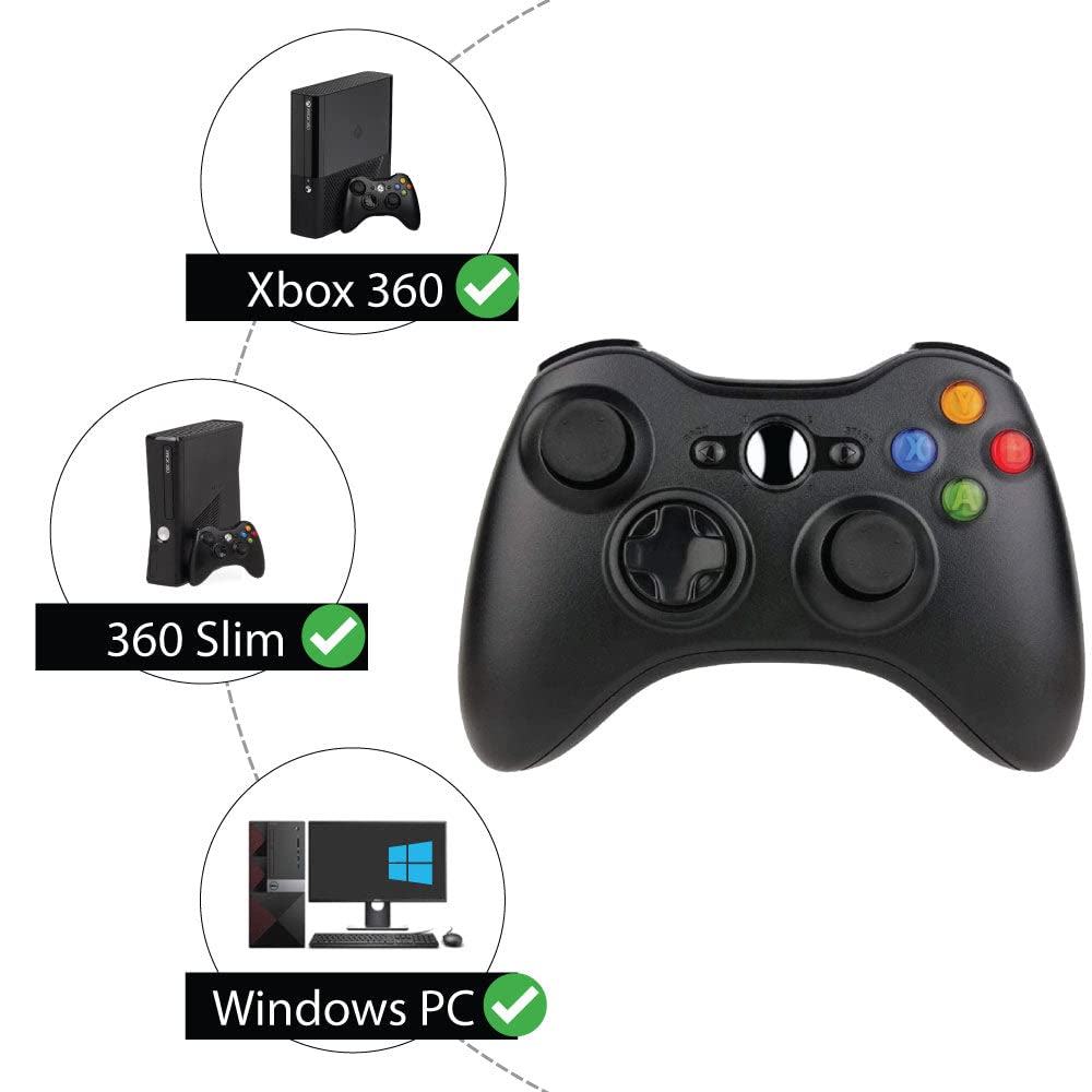 BEK Controller 2 Pack Replacement for Xbox 360 Controller, Wireless Remote Gamepad with Thumb Grips, Double Vibration, Live Play, Compatible with Microsoft Xbox 360 Slim PC Windows Color (Pink Black)