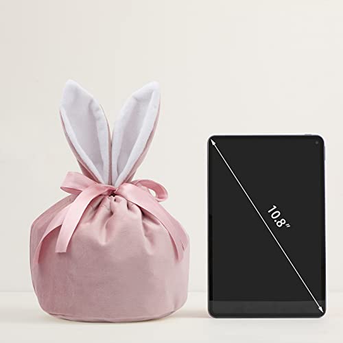 EMBRUNIOICE Easter Candy Gift Bags for Baby,Velvet Bunny Easter Treat Bags,Easter Egg Hunt Bags,Easter Drawstring Goodie Gift Bags for Baby Party Supplies(Pink)…