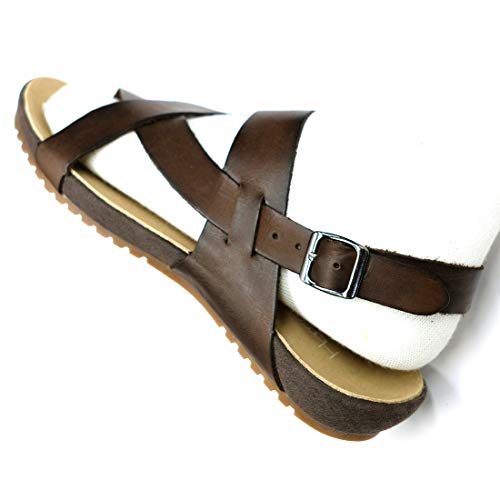 Harssidanzar Genuine Leather Sandals Mens For Outdoor Sandals Mens Adjustable Strap Sandals Leather sandals Men GM202A,Brown,Size 8