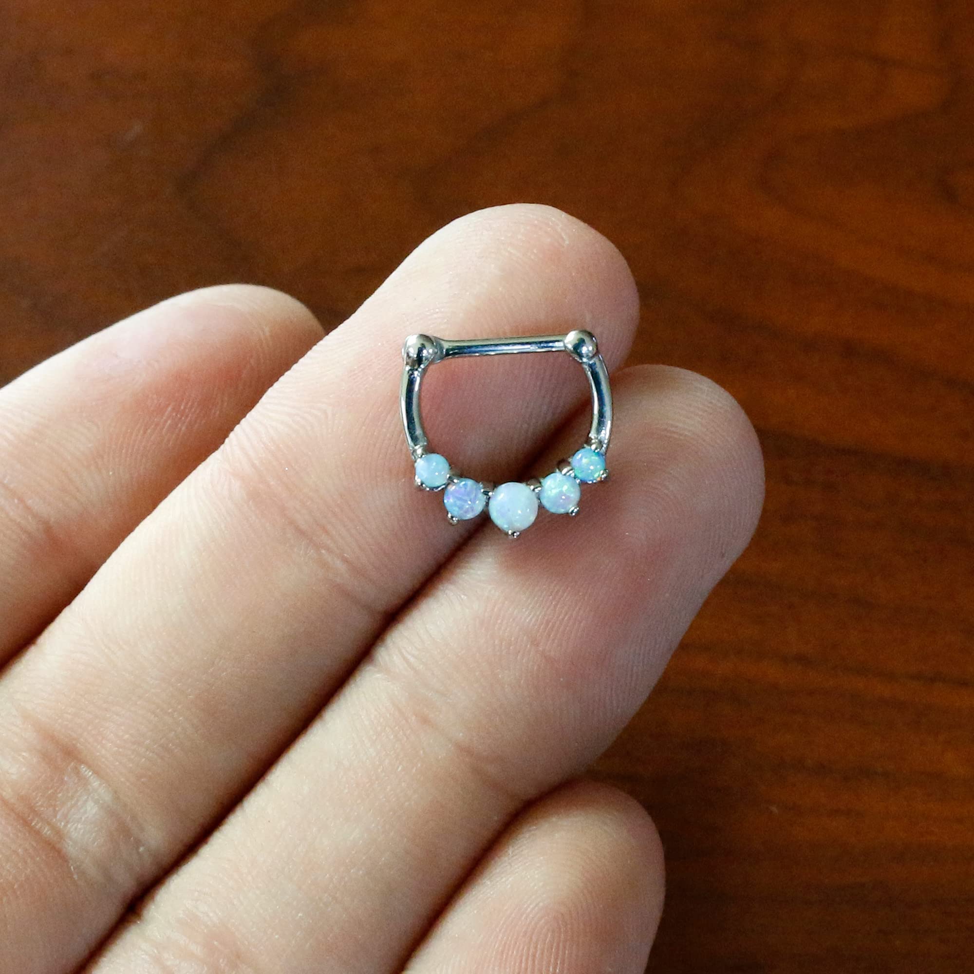 Body Candy Stainless Steel Barbell White Synthetic Opal Quintet Septum Clicker 16 Gauge 1/4"