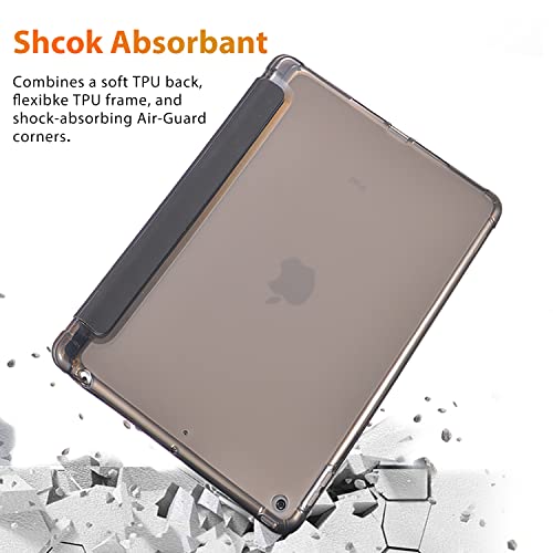 Cute Kawaii Cat for iPad 7th/8th/9th Generation Case with Pencil Holder, Auto Sleep/Wake, Black Leather Soft TPU Back Cover for iPad 10.2 Inch 2019/2020/2021