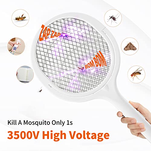 Dailytop Electric Fly Swatter, Rotatable Indoor Bug Zapper Racket, USB-C Rechargeable Mosquito Killer, 3500V High-Voltage Mosquito Zapper with UV Light, Standing Base, and Wall Mount