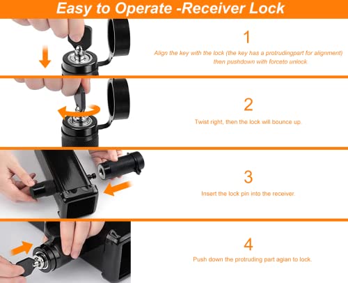 Hitch Lock, A-COMB Heavy Duty Trailer Hitch Pin Lock, 5/8" Dia and 3-1/2" Long Trailer Receiver Towing Hitch Locking Pin, for Bike Racks Truck Boat, for Class III IV 2", 2-1/2" and 3" Receiver, Black
