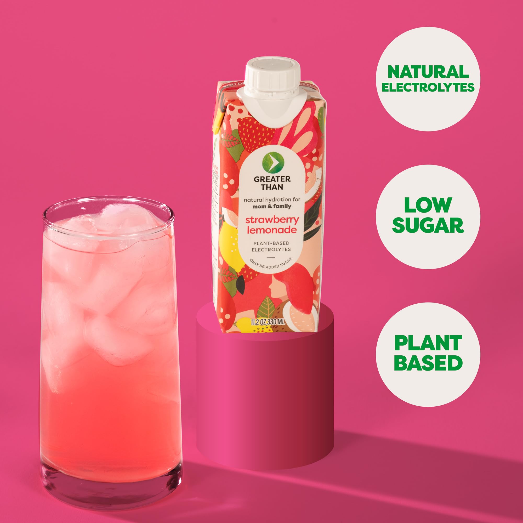 Greater Than Lactation Supplement Support, Coconut Water, Vitamins & Electrolyte Drink for Breastfeeding & Immune Support, Lactation Cookies Alt, Gluten Free, Low Sugar, 12 Pack, Strawberry Lemonade