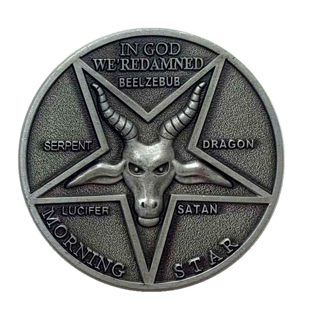 Coin Collection Commemorative Coin Pentagram Devil Star Sheep Zinc Alloy Nickel Silver Coin Collection Coin Embossed 38mm Faith Commemorative Coin