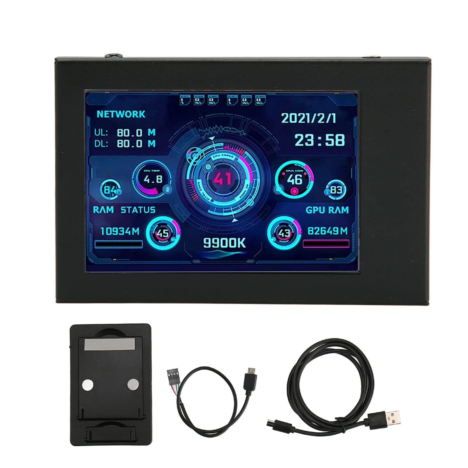 DAUERHAFT PC CPU Data Monitor, Auto Off 3.5 Inch Computer Temp Monitor Customizable Layout for Home