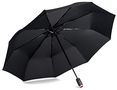 LifeTek Windproof Travel Umbrella - Compact, Automatic, Wind Resistant, Strong and Portable - Small Folding Backpack Umbrella for Rain perfect for Car, Purse, Women and Men - FX1 45 inch Black