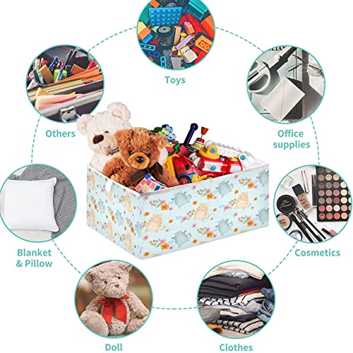 visesunny Closet Baskets Cute Cartoon Fat Cat and Flower Storage Bins Fabric Baskets for Organizing Shelves Foldable Storage Cube Bins for Clothes, Toys, Baby Toiletry, Office Supply