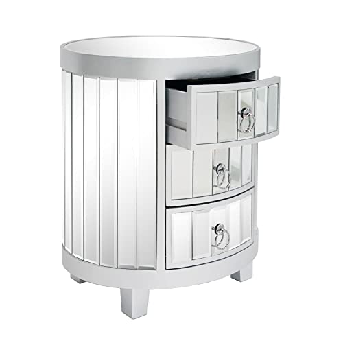 FFNUM Bedside Table Round Bedside Table 3 Drawer Mirror Bedroom Living Room Storage Cabinet Side Cabinet Furniture Mirror Cabinet Night Stand