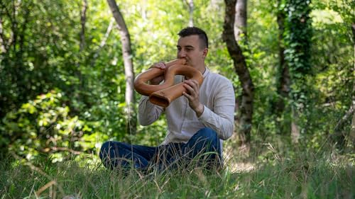 S-shaped Professional Didgeridoo for Meditation, Sound Healing Therapy, Yoga and Circular Breathing β NOT MADE IN CHINA β Mahogany Wood, 2-YEAR WARRANTY