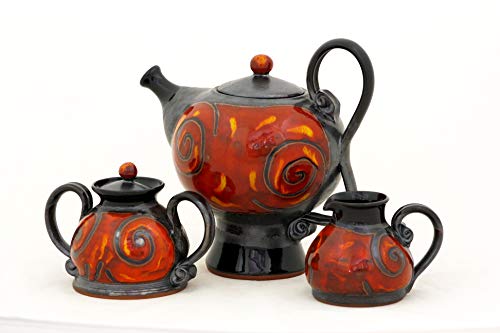 Handmade Pottery Teapot, Kitchen Decor, Art Ceramic Decor, Stoneware Kettle, Red and Black Teapot