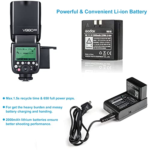 Godox V860II-N V860II Flash for Nikon, 2.4G TTL GN60 1/8000S HSS Nikon Speedlite, Rechargable Li-ion Battery, 650 Full Power Flashes, External Flash Compatible for Nikon Cameras