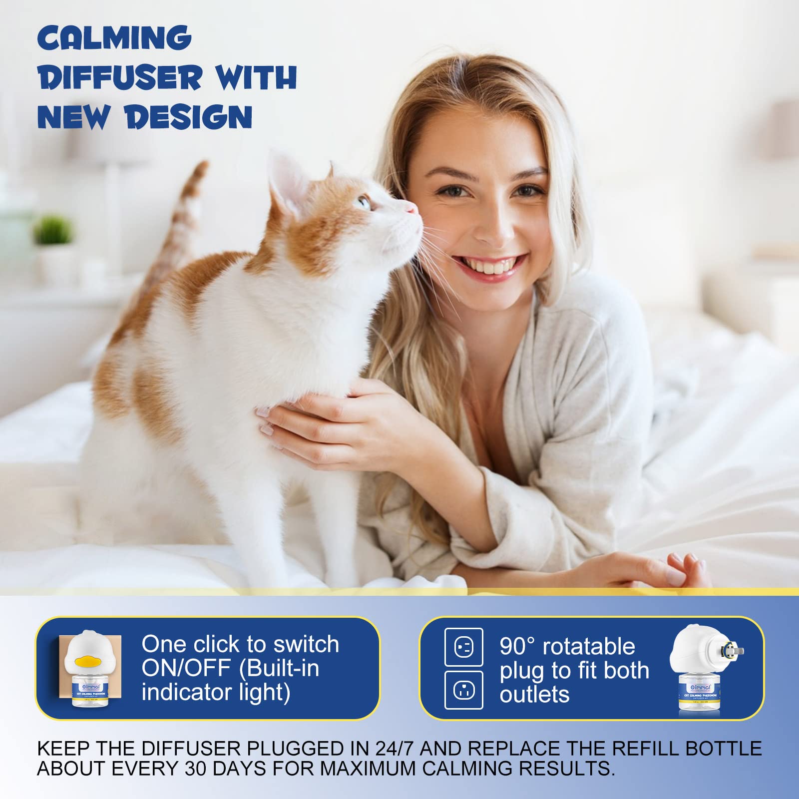 FRDUGA Cat Calming Pheromone Diffuser,Enhanced Cat Calming Diffuser Kit for Cat Anxiety Relief, 2 in 1 Cat Calming Starter Kit (Diffuser Head + 48ml Vial) for 30 Days Use (1 Pack)