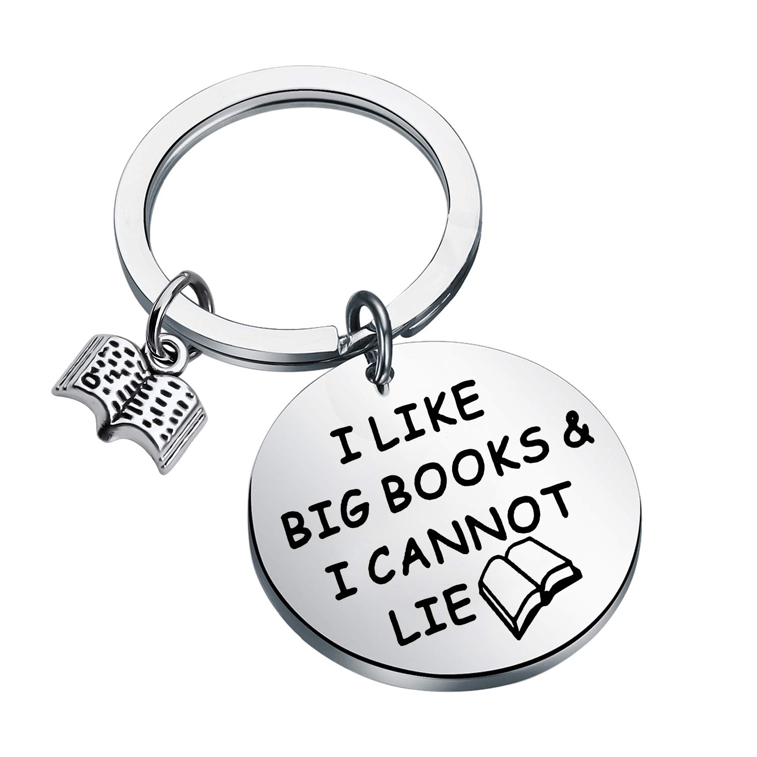 BEKECH Book Keychain Bookworm Gift Book Lover Gift I Like Big Books and I Cannot Lie Keychain Book Lovers Reading Jewelry Book Club Gift Librarian Gift (Silver)
