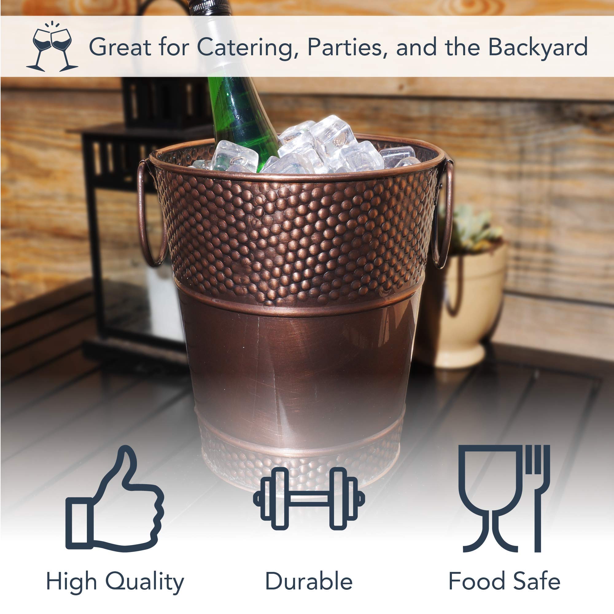 BREKX Berkshire Copper Finish Galvanized Wine Bucket, Leak & Rust Resistant, Sealed Ice and Drink Holder with Handles, 5 Quarts