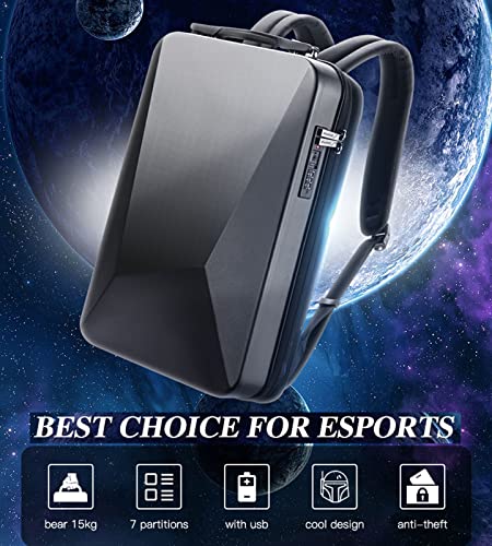 Gaming Laptop Backpack with USB Charging Port TSA Lock for Men,Hard Shell Expandable Business Backpack Fits 17.3 Inch Notebook Computer,black