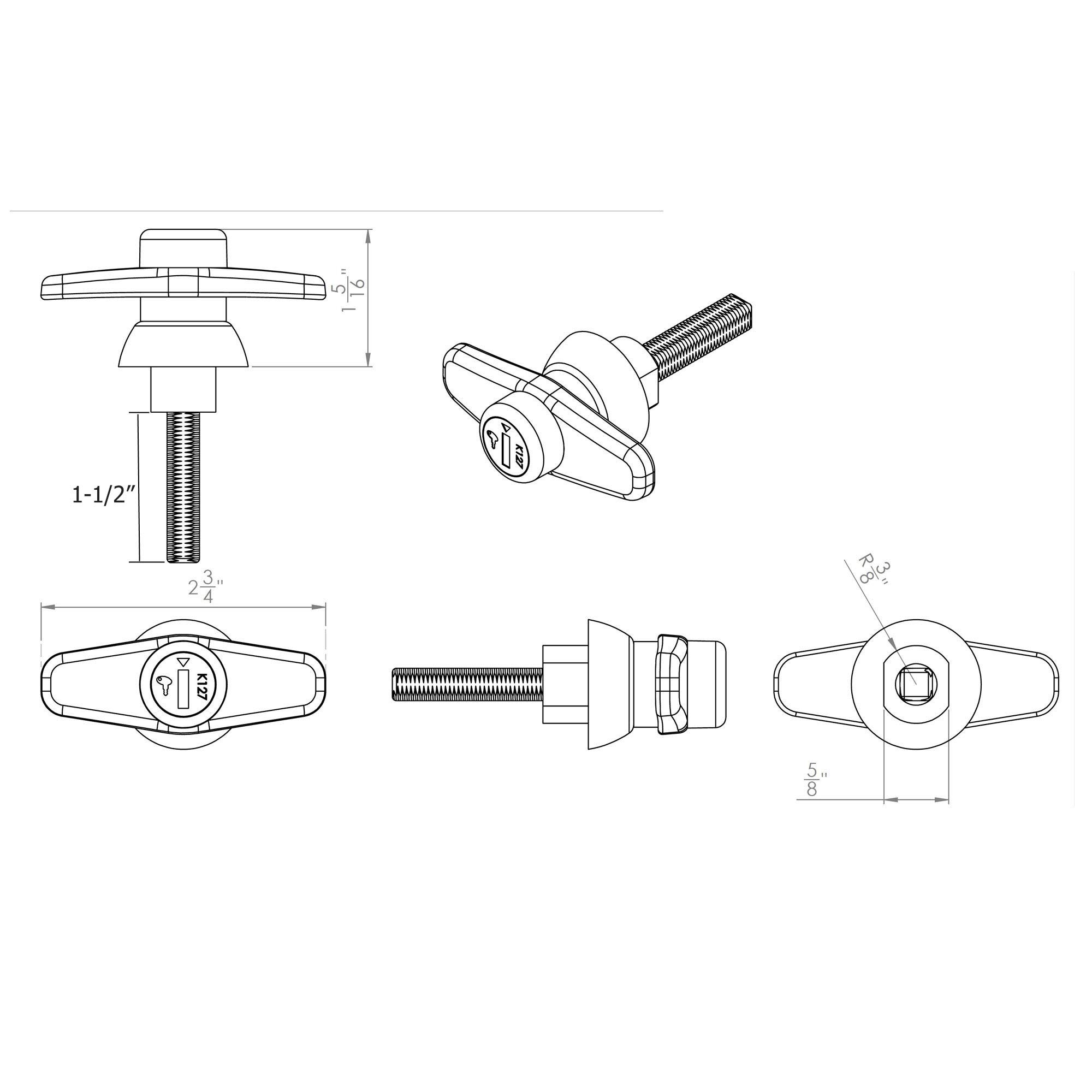 Bauer Side Access or Windoor Lock. Part# T500 (T-500) | Truck Cap Lock Side Access Window Handle for LEER A.R.E K127 Key | Tonneau Cap Cover Lock T-500 Handle for LEER Century (1 Pack)