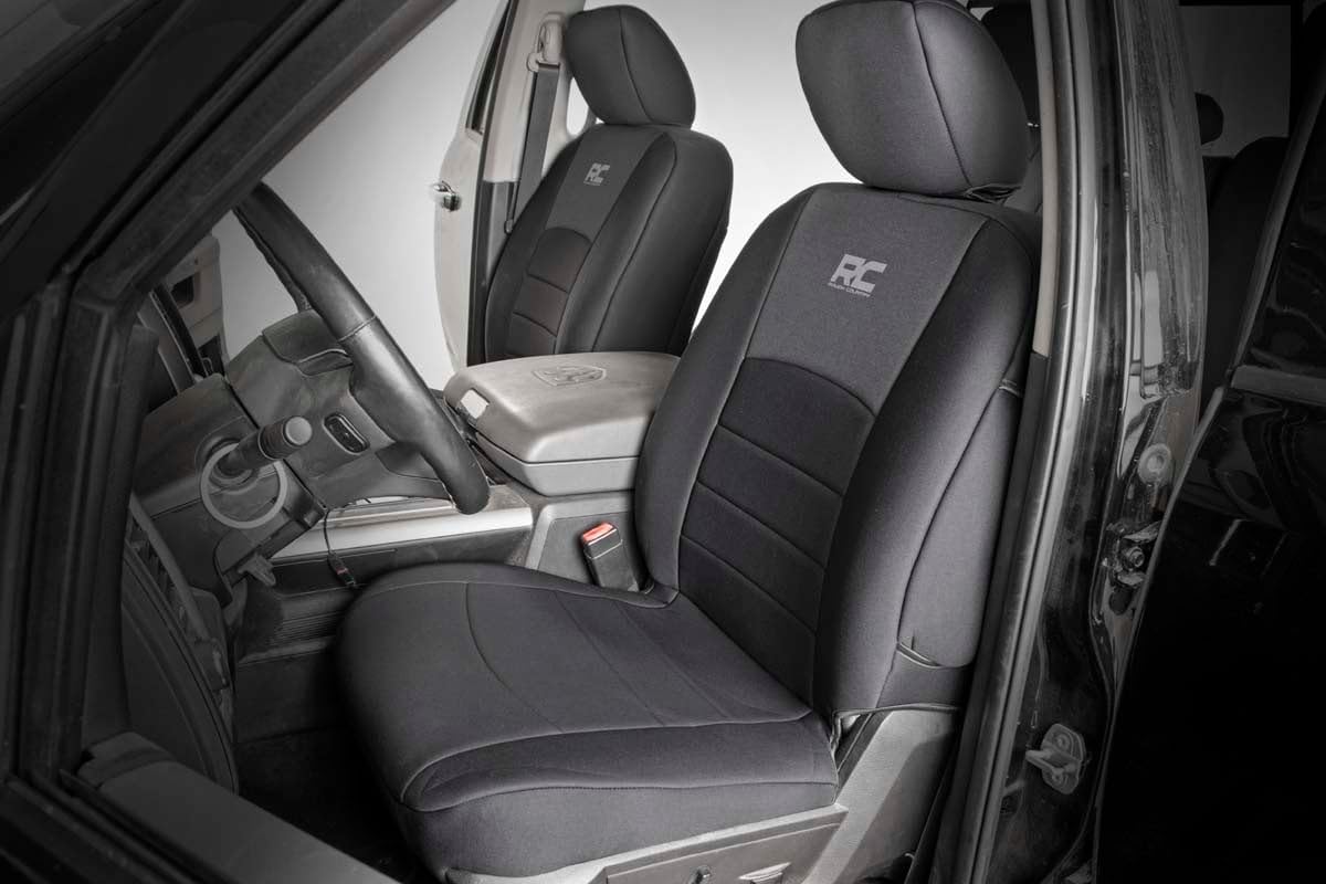 Rough Country Front Neoprene Seat Covers for Ram 1500 (2009-2018)/2500 (2010-2018)- UV & Water Resistant Ram Seat Covers, Foam Padded Seat Covers for Trucks - Front Car Seat Covers
