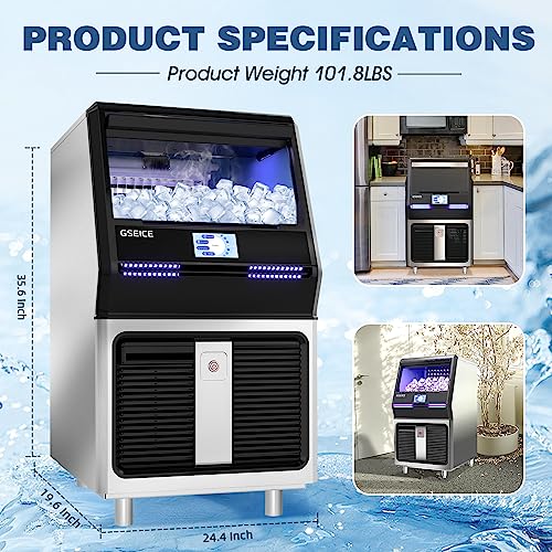 GSEICE Commercial Ice Maker Machine 200LBS/24H, Advanced 4.3 inch Touch Screen, 70LBS Food-Grade Materials Storage Bin, 304 Stainless Steel Ice Making Machine Perfect for Home and Business