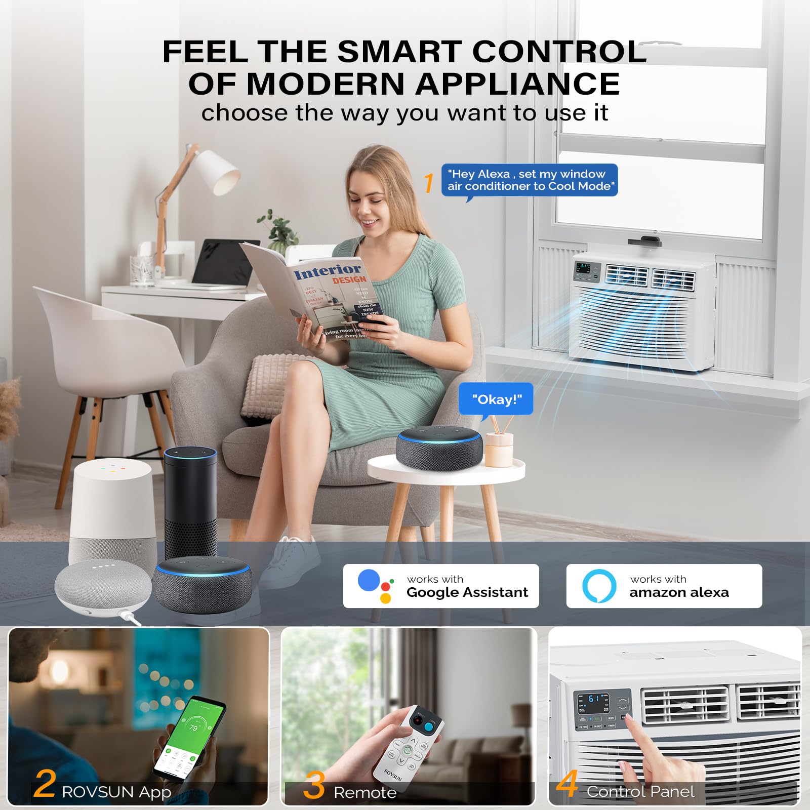 ROVSUN Smart 14000 BTU Window Air Conditioner with WiFi, Energy Saving Window AC Unit with Remote & App Control & Timer Function & Easy Install Kit, for Rooms up to 700 Square Feet, 115V/60Hz, White