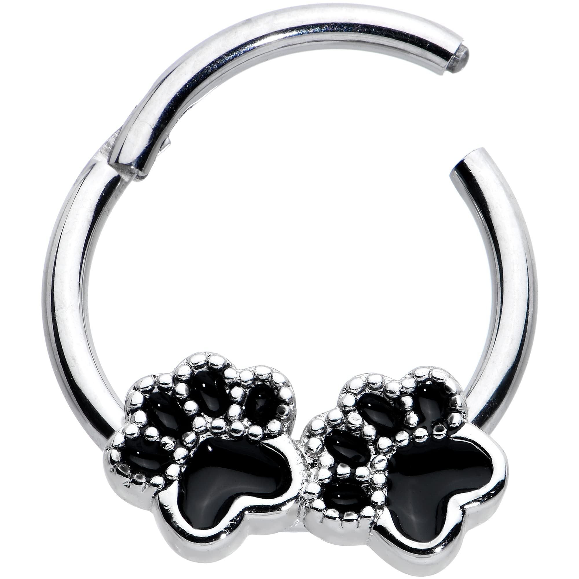 Body Candy 16G Stainless Steel Hinged Segment Ring Seamless Cartilage Nipple Ring Paw Prints Nose Hoop 3/8"