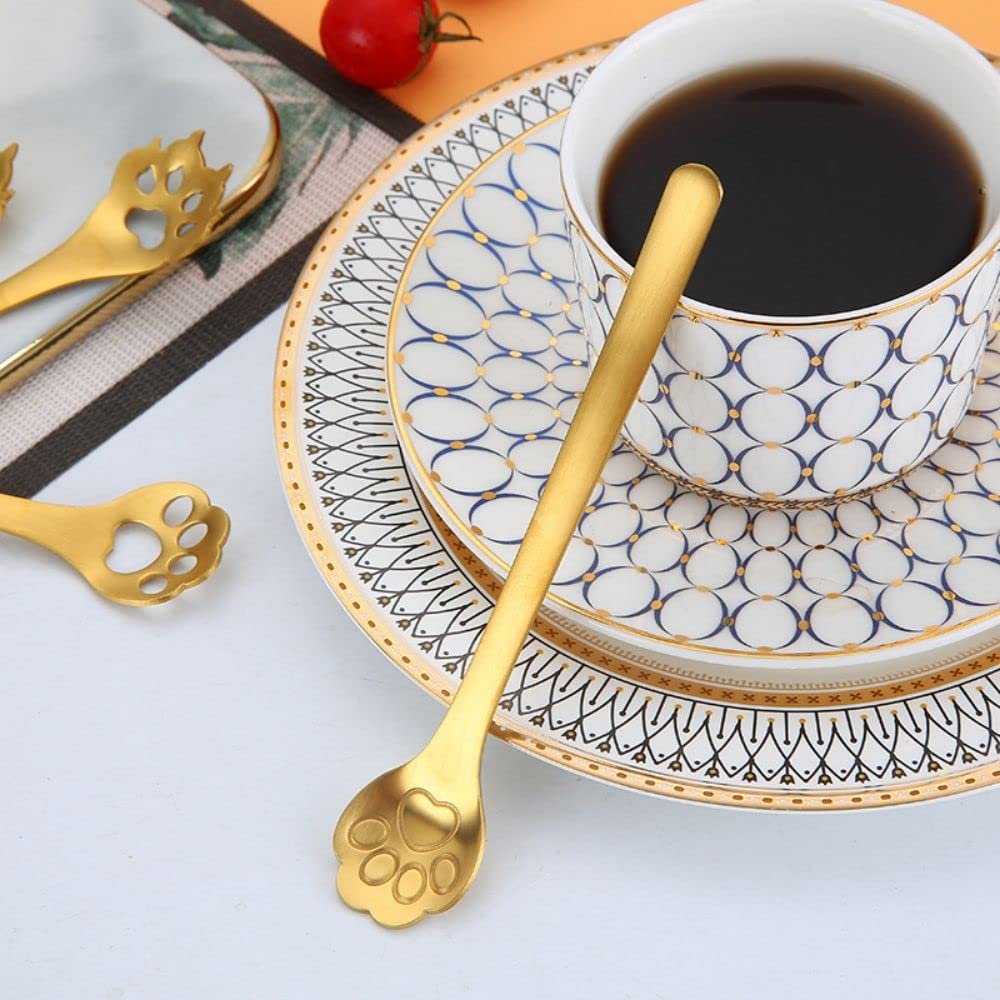 Cat Paw Coffee Spoons, Cute Cat Paw/Dog Paw Stainless Steel Teaspoon Sugar Ice Cream Cake Dessert Spoon Stirring Spoon(Hollow Cat Paw,silver)