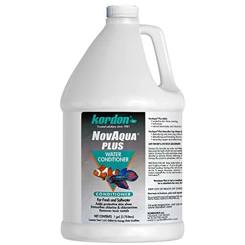 Kordon NOVAQUA Plus - Freshwater & Saltwater Aquarium Water Conditioner ā Instantly Detoxifies Chlorine, Chloramines, & Heavy Metals, Replaces Fish Slime Coat, Reduces Fish Stress, 1-Gallon