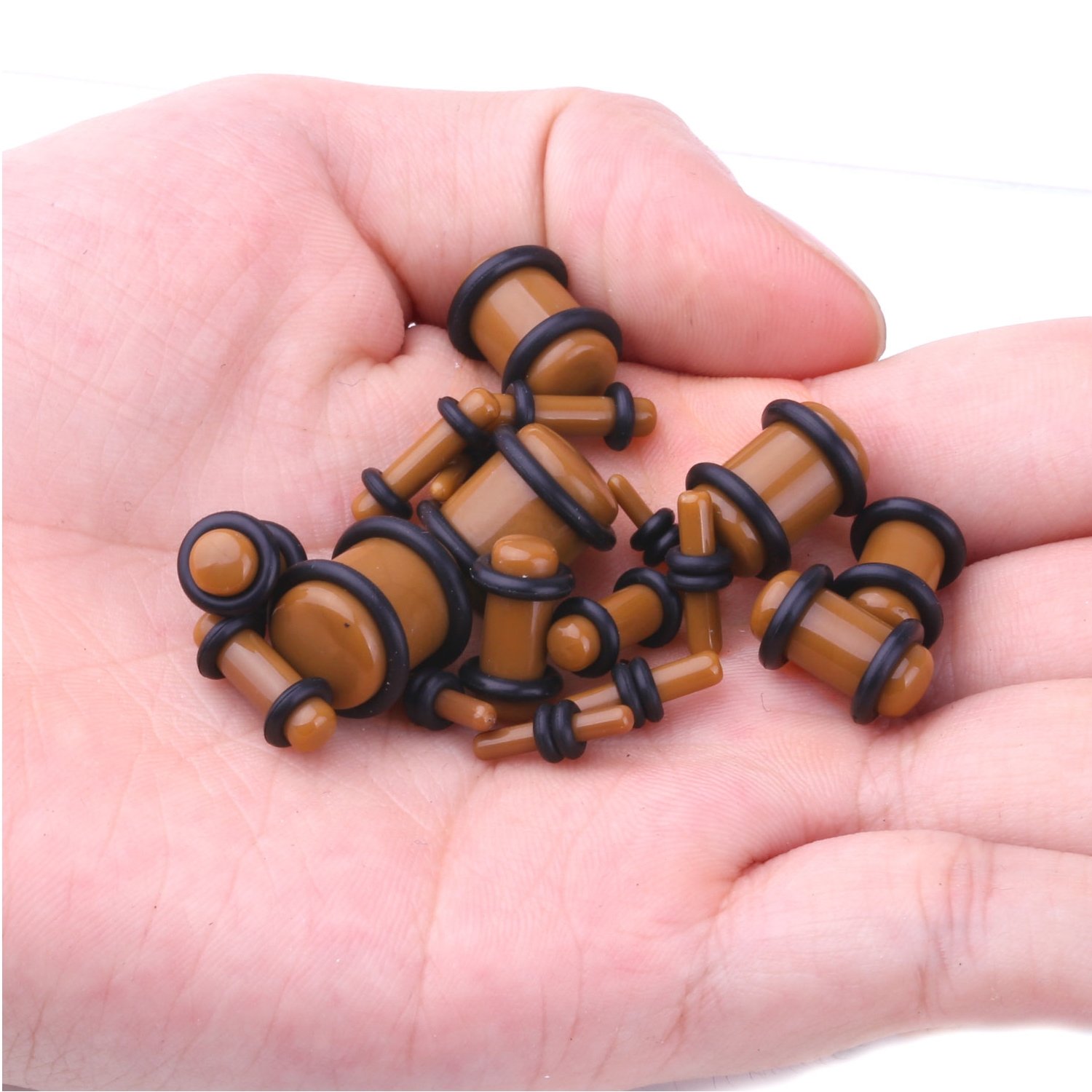 BodyJ4You 18PC Plug Kit Ear Stretching Gauges 14G-00G Brown Acrylic Expander Jewelry Set