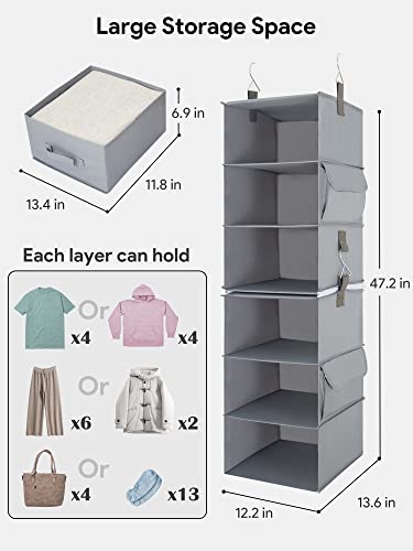 JARLINK 6-Shelf Hanging Closet Organizer, 2 Separable 3-Shelf Hanging Shelves with 3 Drawers, Clothes Organizer and Storage for Bedroom, Wardrobe, Nursery, RV, College Dorm, 12.2'' x 13.6'' x 47.2''