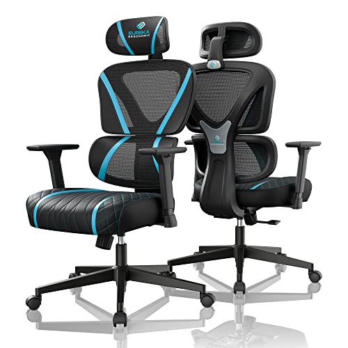 EUREKA ERGONOMIC Gaming Chair,Mesh Home Office Desk Chairs,Dual Back 3D Lumbar Support,Adjustable Armrest Headrest,Hight Back,Breathable Comfortable PC Computer Sillas Gamer Reclining Chairļ¼Blueļ¼