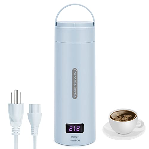Travel Electric Kettle, ShineMe Portable Mini Electric Kettle with Temperature Control and LCD Display, 350ml Stainless Steel Kettle Water Boiler Fast Boil and Auto Shut off (Blue)